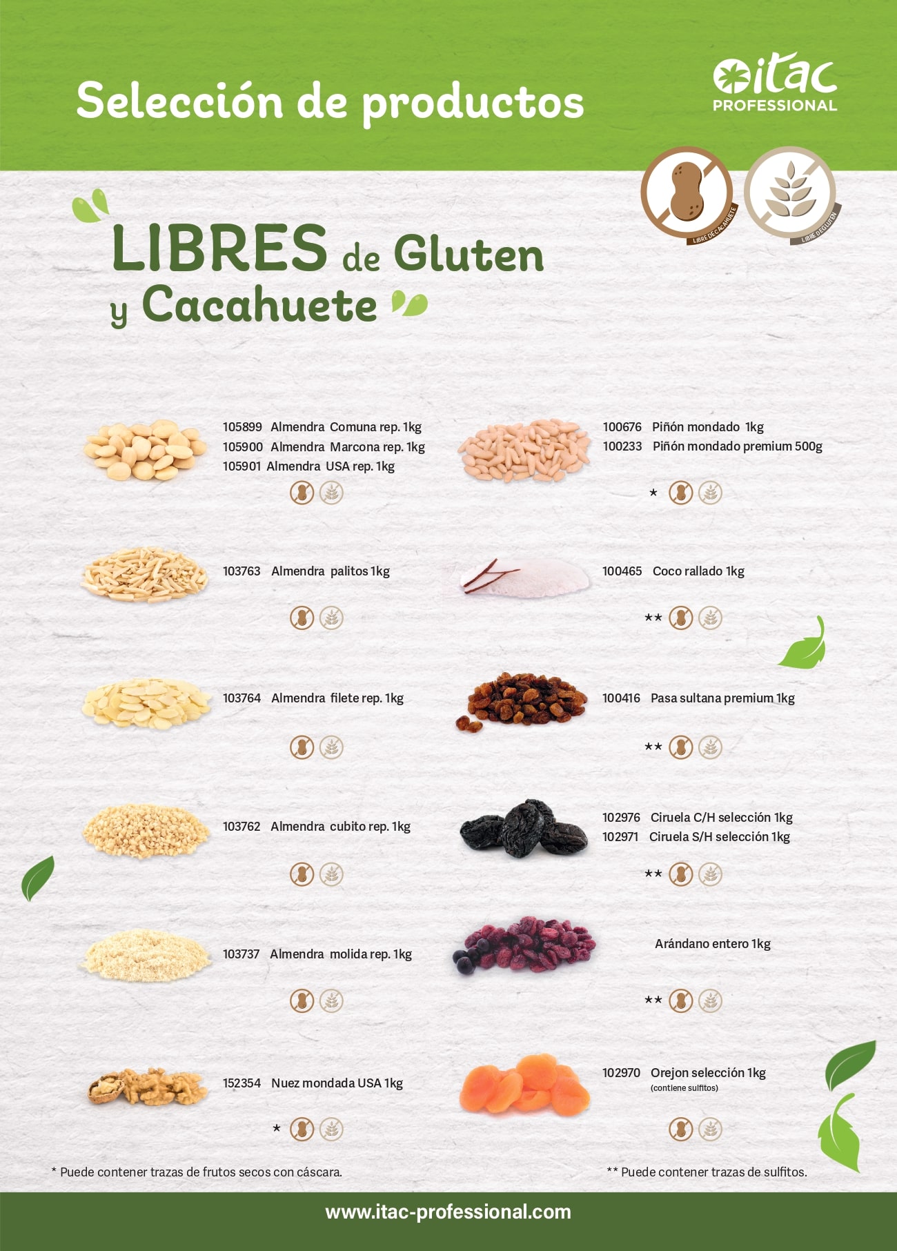 Ficha productos libres de gluten y cacahuete - Itac Professional Ficha productos libres de gluten y cacahuete - Itac Professional
